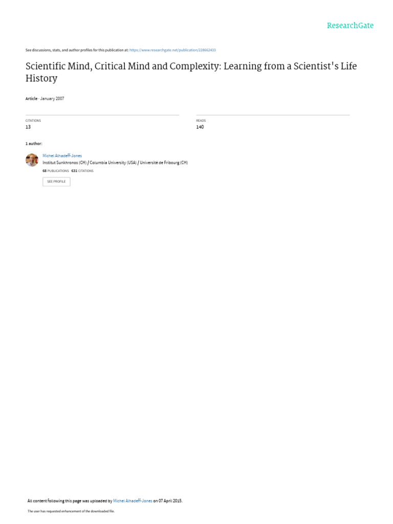 Scientific Mind Critical Mind and Complexity Learn | PDF