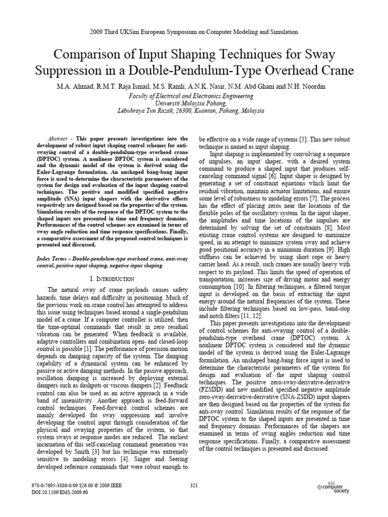Comparison of Input Shaping Techniques For Sway Suppression in A Double-Pendulum-Type Overhead ...