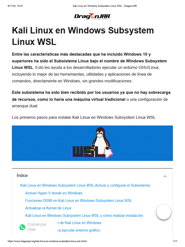 Kali Linux en Windows Subsystem Linux WSL - DragonJAR | PDF