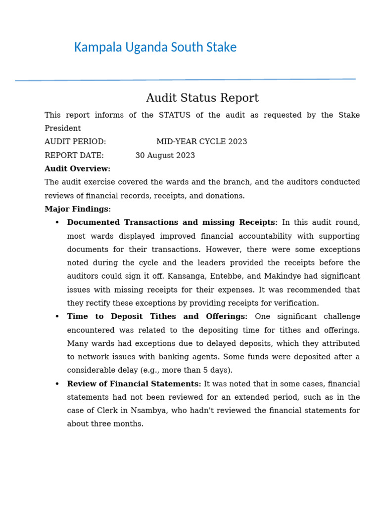 Kansanga Ward - Status Report - Q1 - 2020 | PDF | Audit | Business