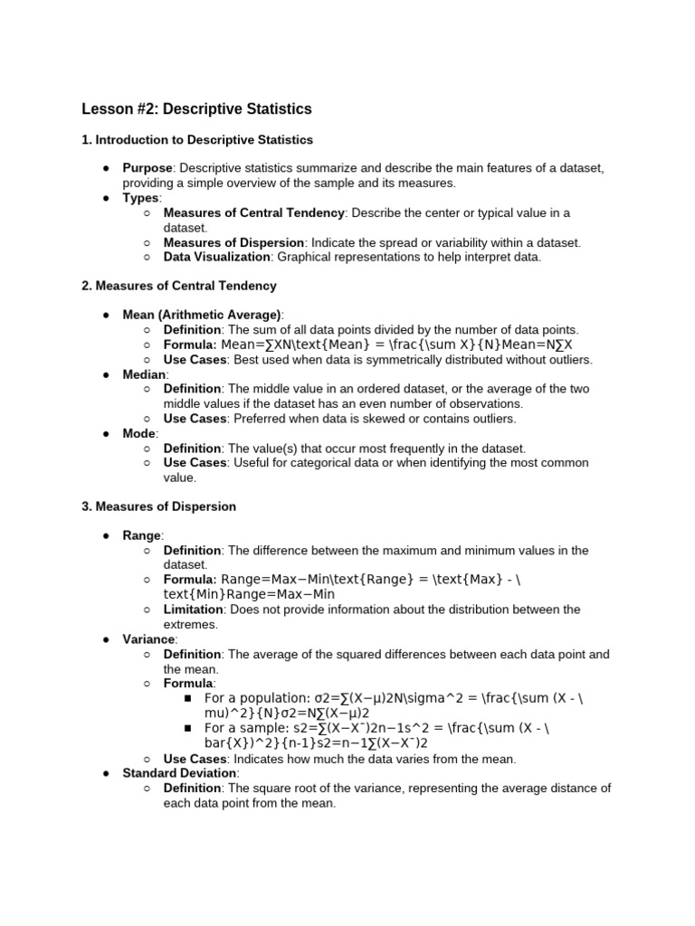 Lesson #2 - Descriptive Statistics | PDF