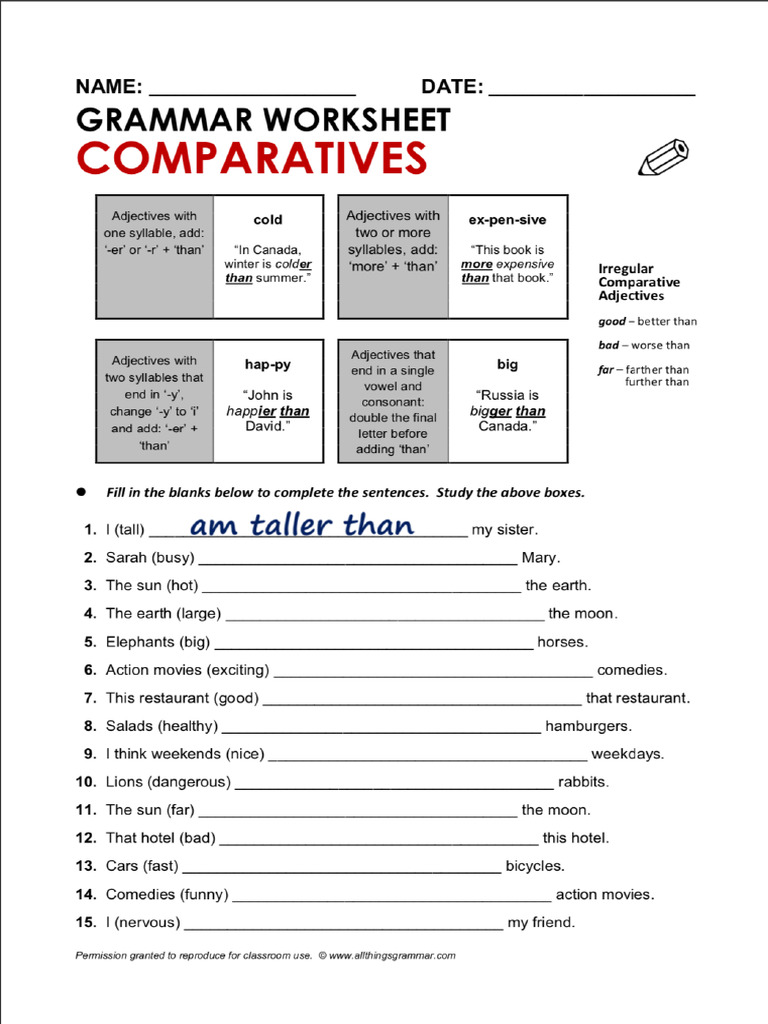 Comparatives Homework | PDF
