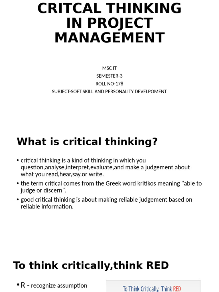 Critcal Thinking in Project Management | PDF