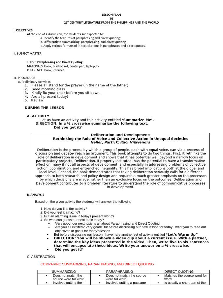 Lesson Plan 1ST Sem | PDF
