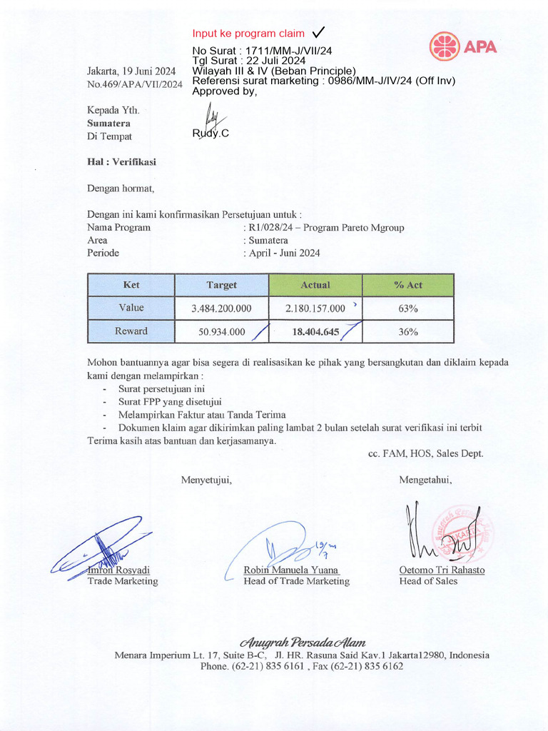 1711 - REALISASI PROGRAM PARETO MGROUP LAMPUNG & SUMSEL PERIODE APRIL - JUNI 2024 | PDF