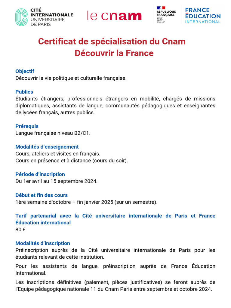Formation Cnam Decouvrir La France | PDF