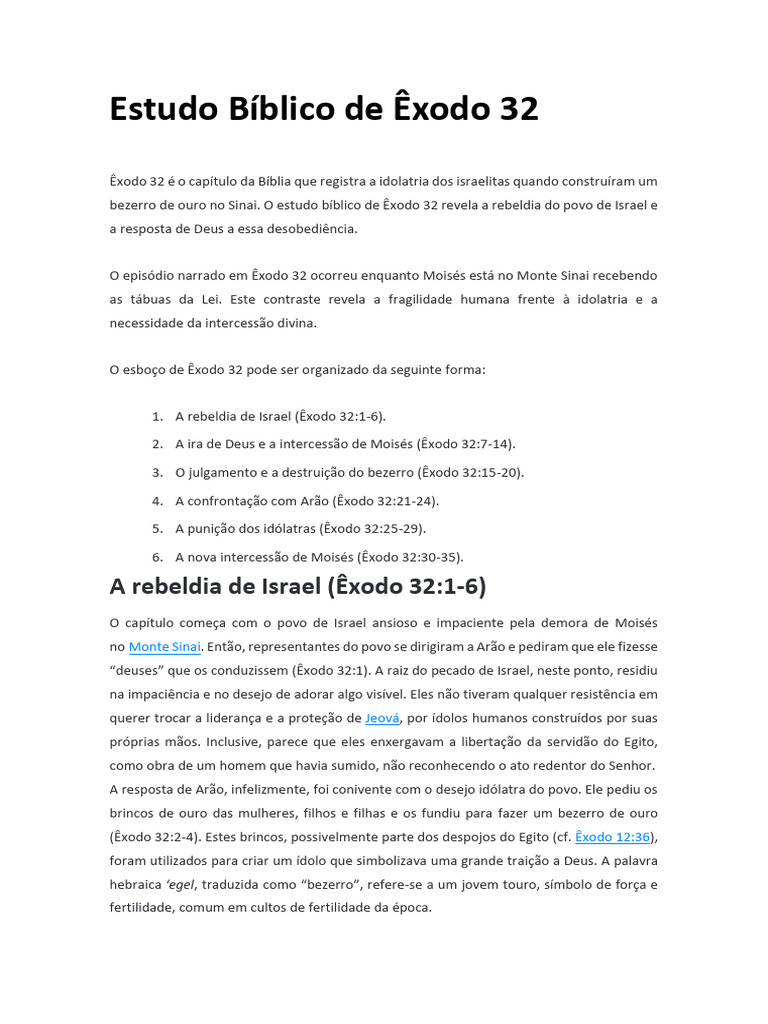 Estudo Bíblico de Êxodo 32 | PDF