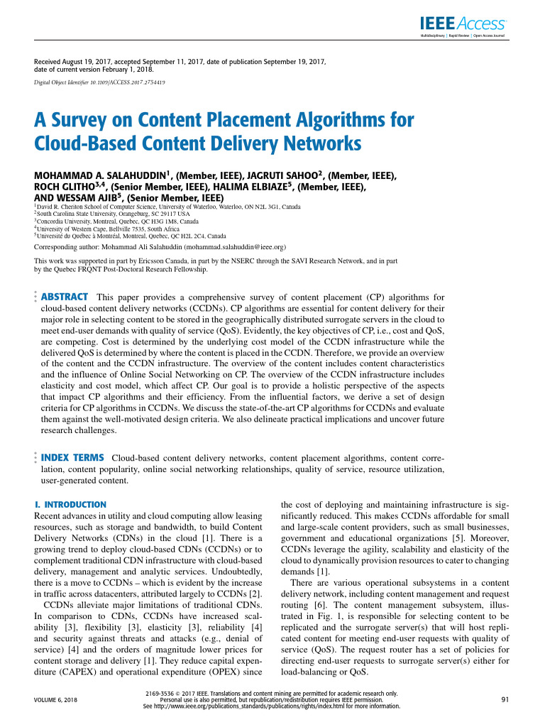 A Survey On Content Placement Algorithms For | PDF
