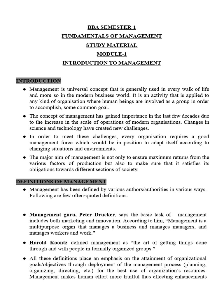 Pom Module-1 Bba Sem-1 | PDF