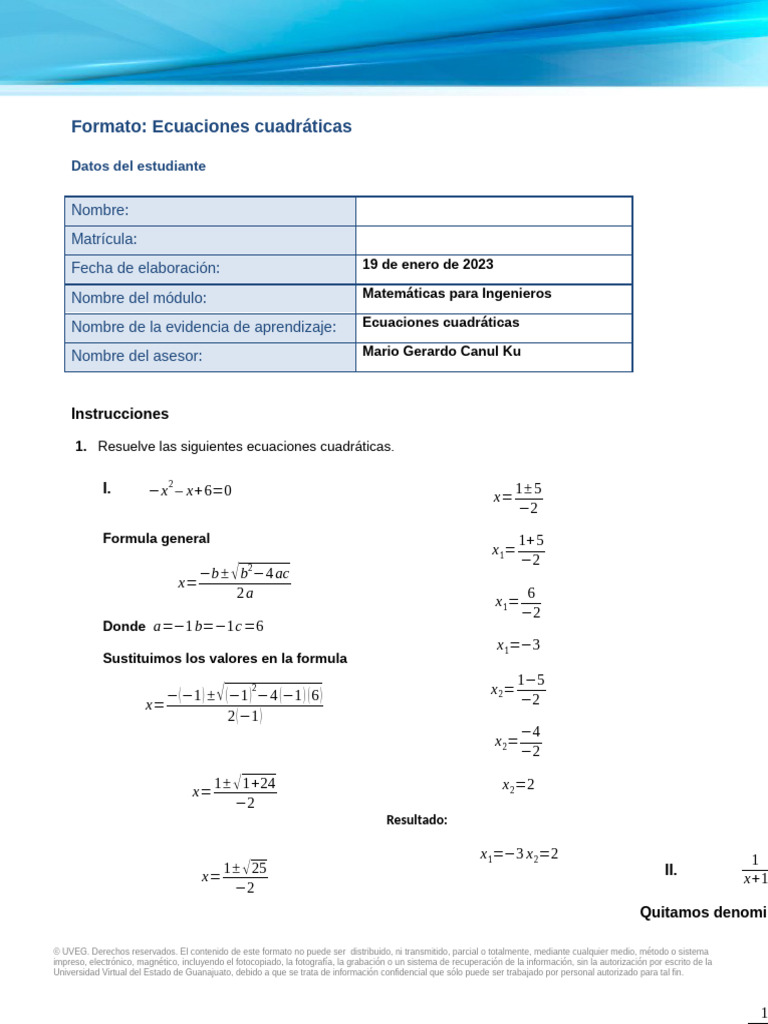 Ecuaciones Cuadráticas | PDF