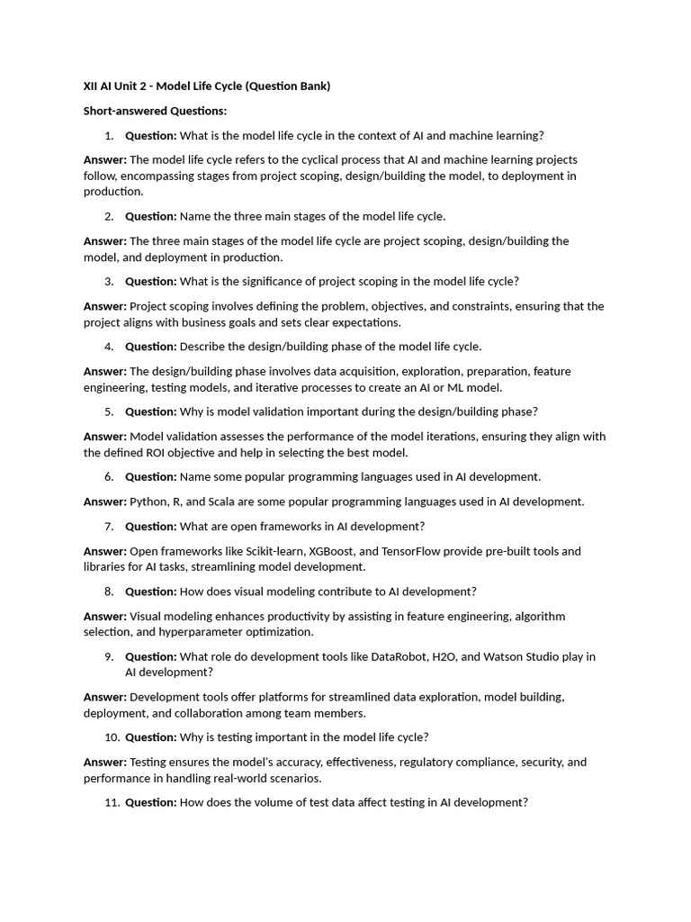 Class 12 Ai Model Life Cycle | PDF