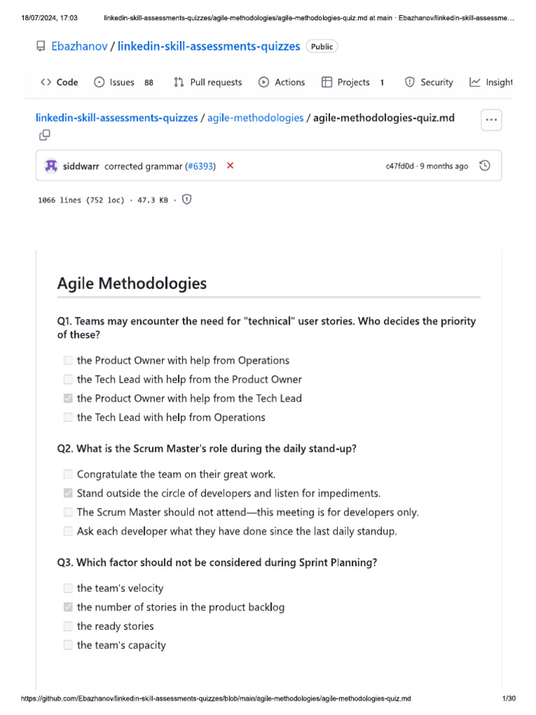 Agile Quiz Answers | PDF