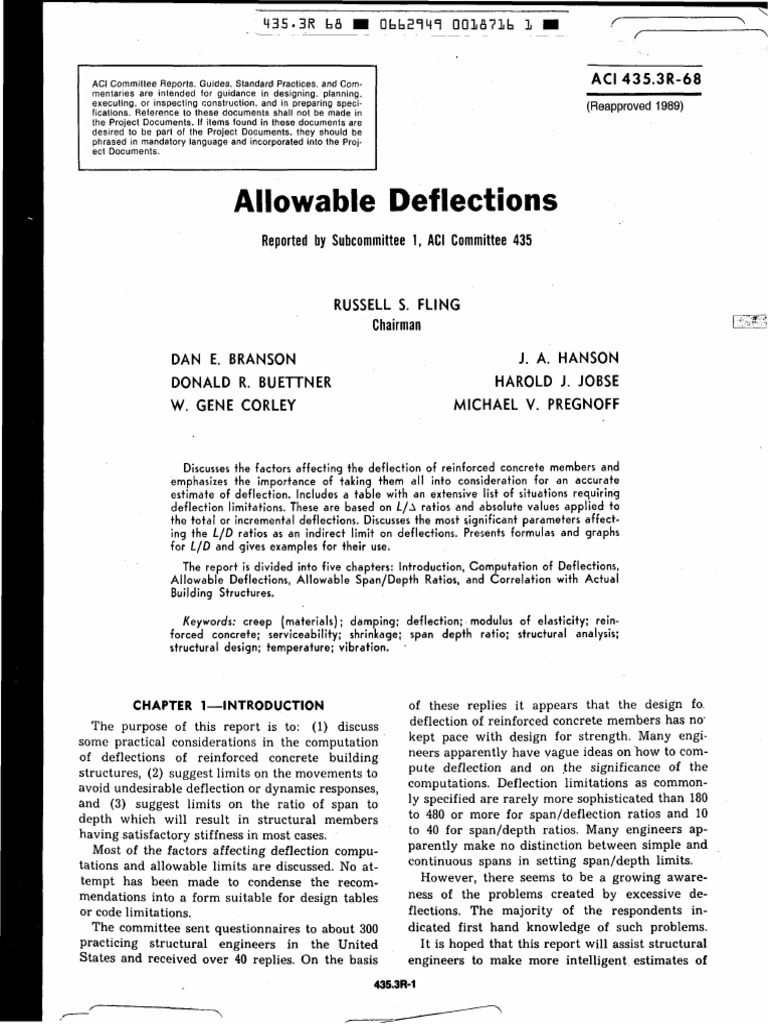 ACI 435.3R-68 R1989 Allowable Deflections | PDF