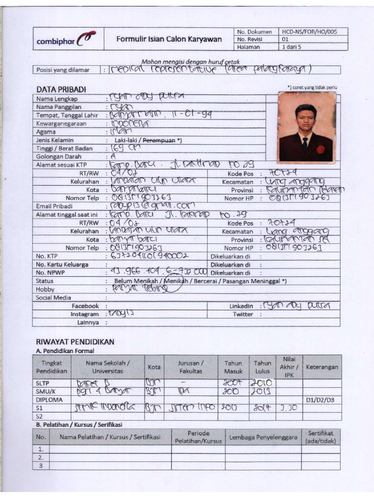 005- Formulir Isian Calon Karyawan | PDF