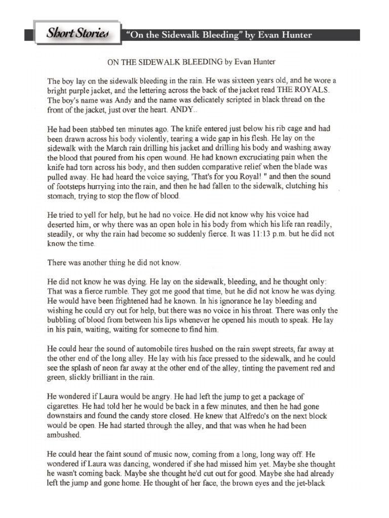 On The Sidewalk Bleeding by Evan Hunter | PDF