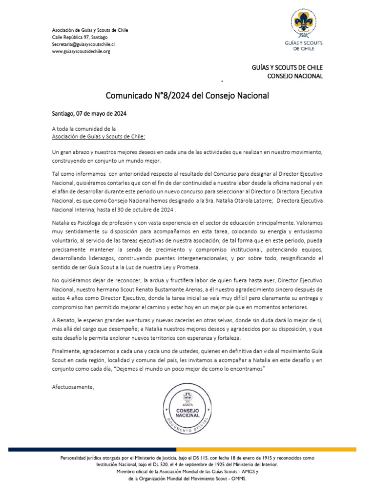 Comunicado 8 Del Consejo Nacional, Nueva Directora - 240508 - 141305 ...