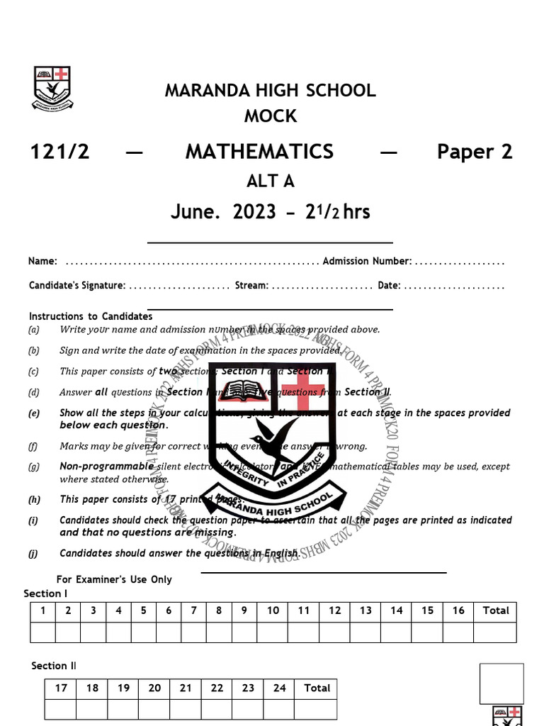 Maths Paper 2 Mock 2023 | PDF