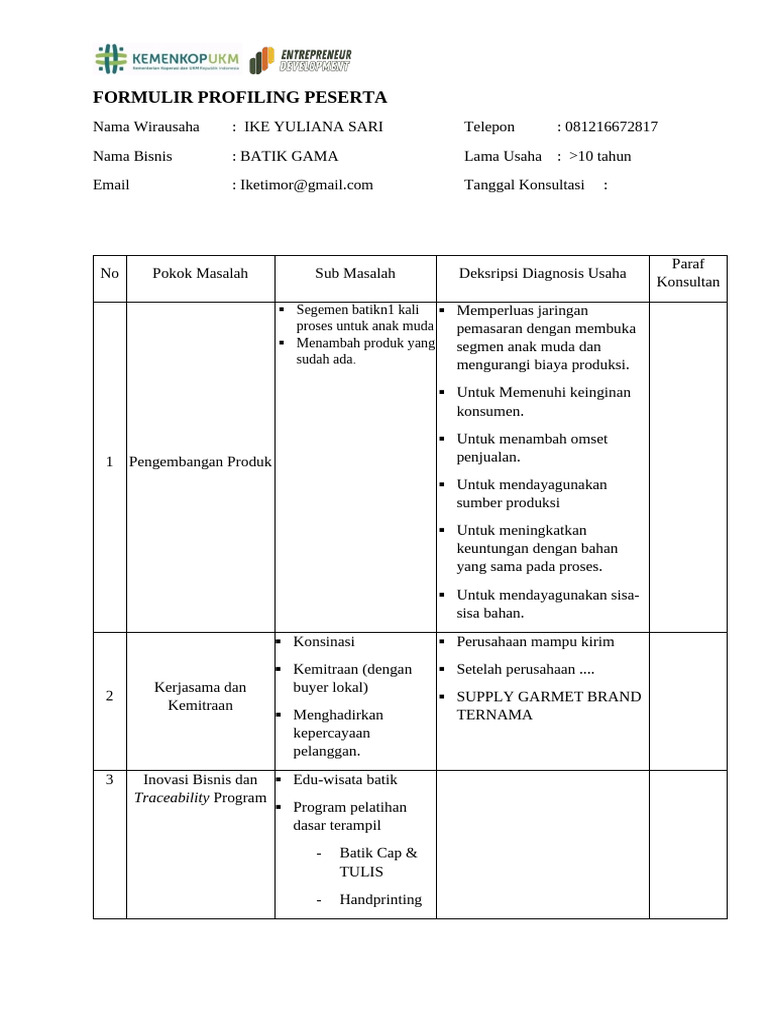 Form Profiling Peserta Go Solo | PDF