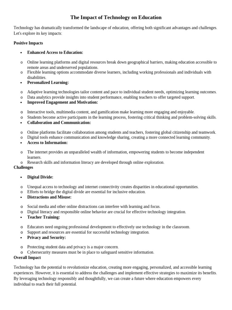 The Impact of Technology On Education | PDF
