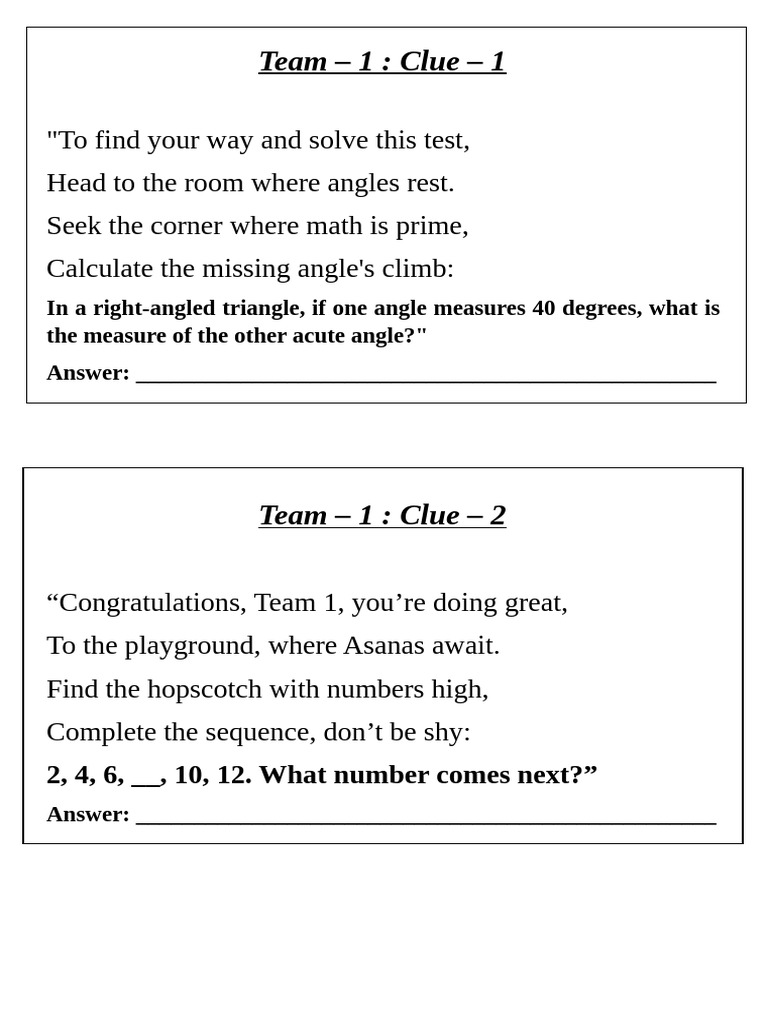 Math Treasure Hunt Clue Set | PDF | Optics | Career & Growth
