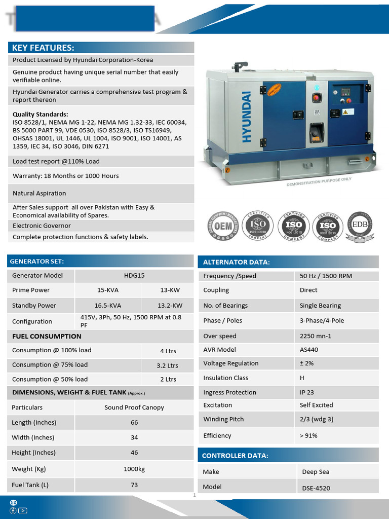 Technical Data Sheet-Hyundai-HDG15 | PDF