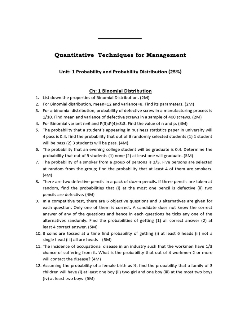 QTM Question Bank | PDF