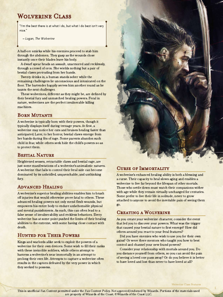 D&D 5E - Homebrew - Class Wolverine 'V1.1 | PDF