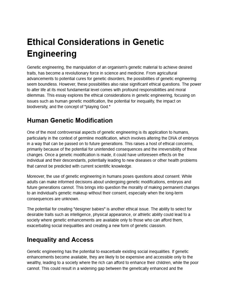 Ethical Considerations in Genetic Engineering | PDF