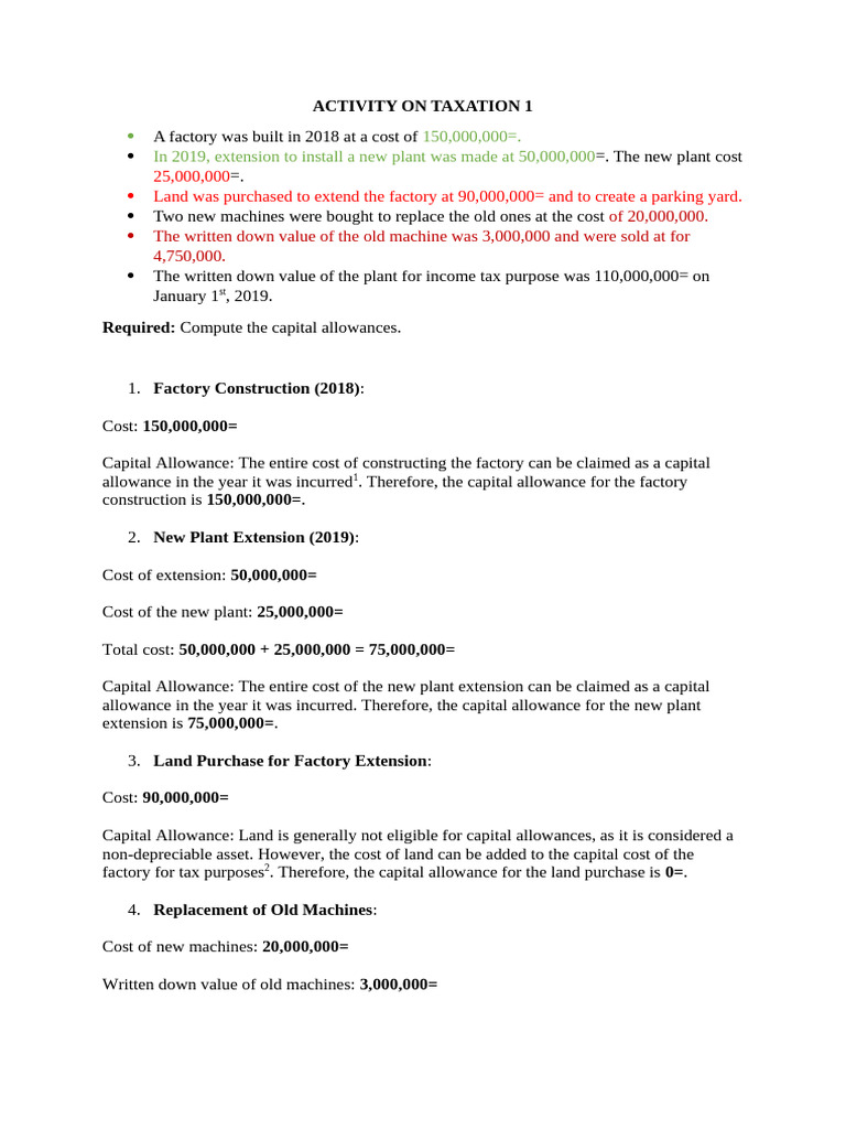Activity On Taxation 1 | PDF | Capital Gain | Taxes