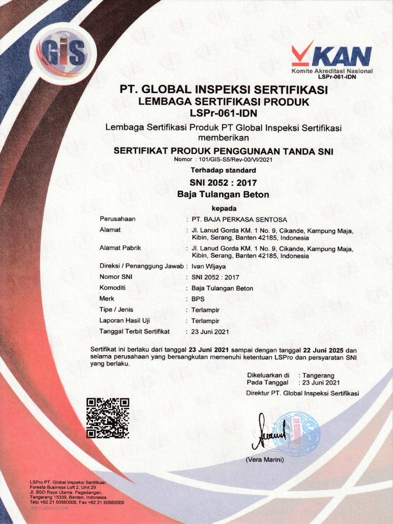 Sertifikat SNI 2052 - BPS | PDF