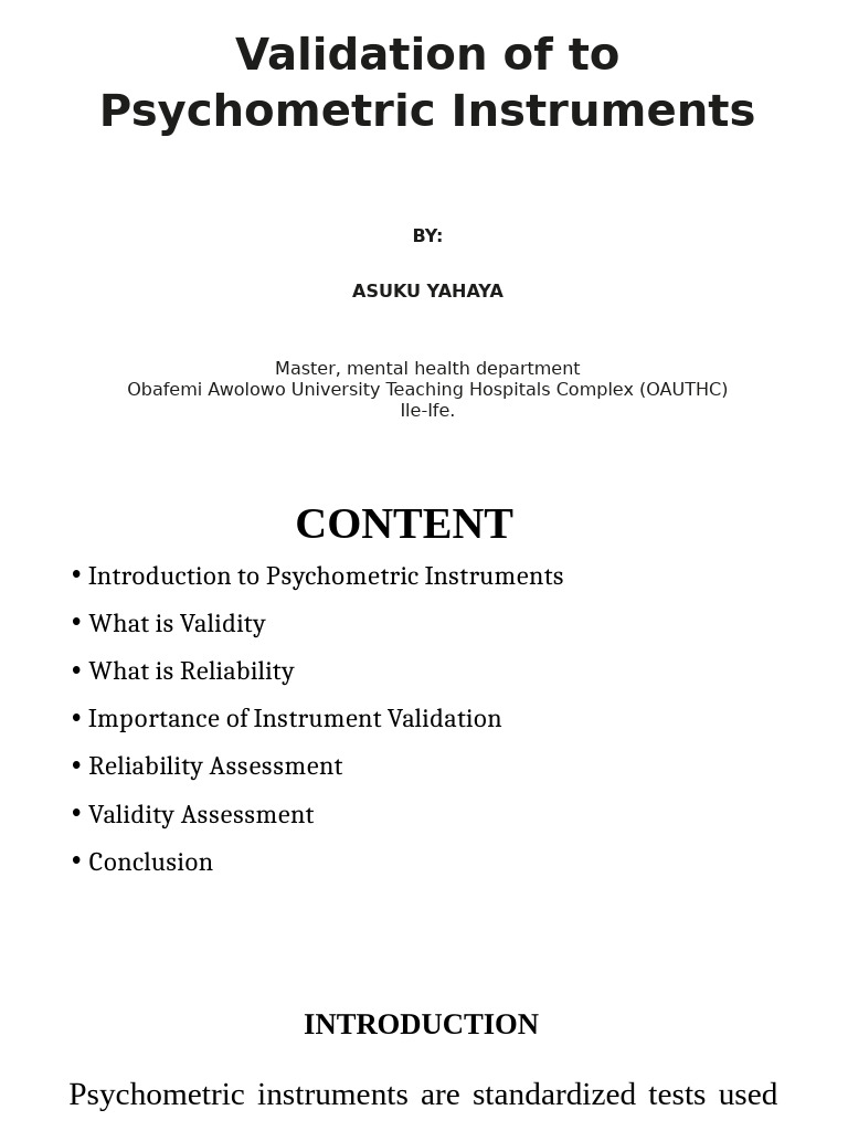 Validations of Psychological Instruments | PDF | Validity (Statistics) | Educational Assessment