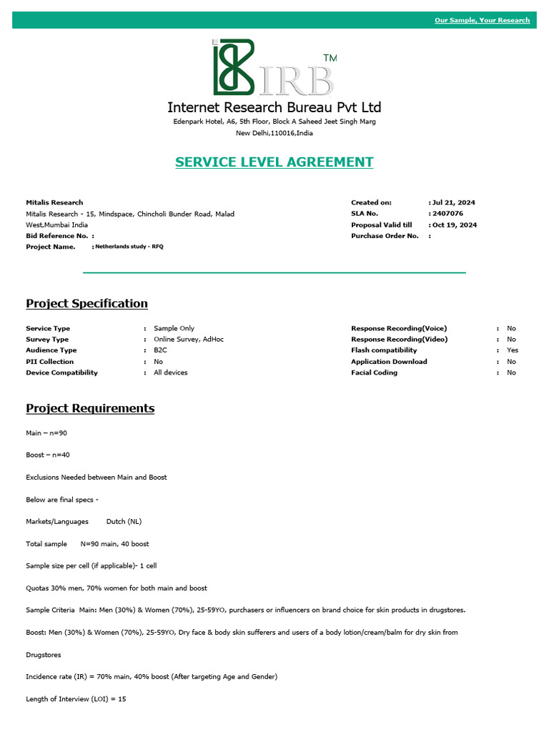 Internet Research Bureau PVT LTD: Service Level Agreement | PDF