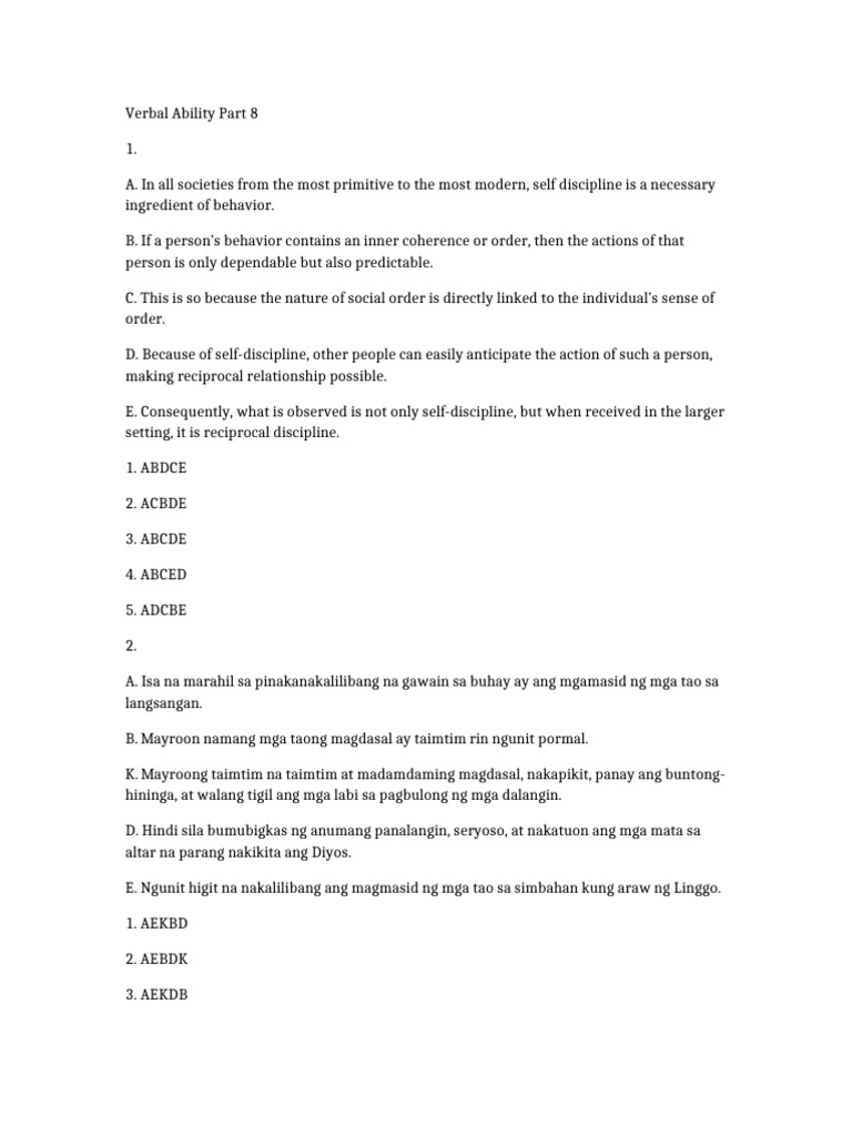 VERBAL ABILITY Questions Only | PDF