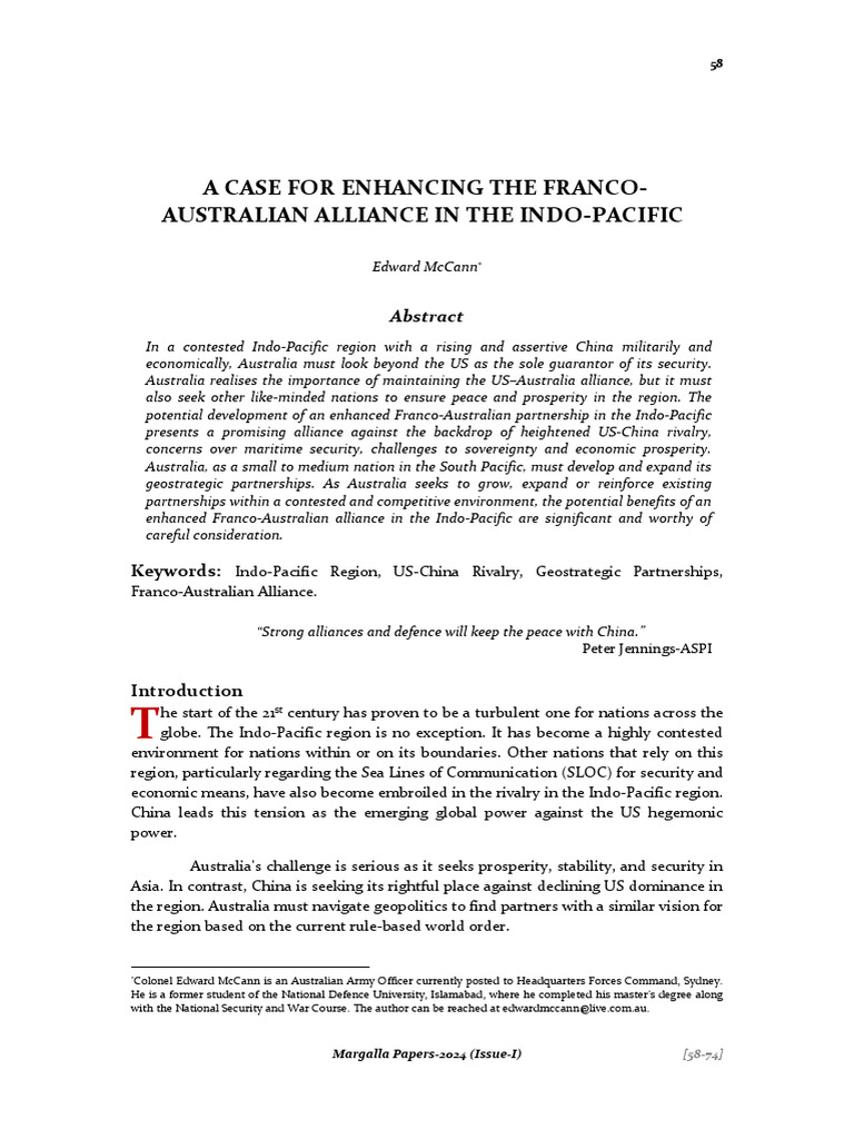 A Case For Enhancing The Franco-Australian Alliance in The Indo-Pacific ...