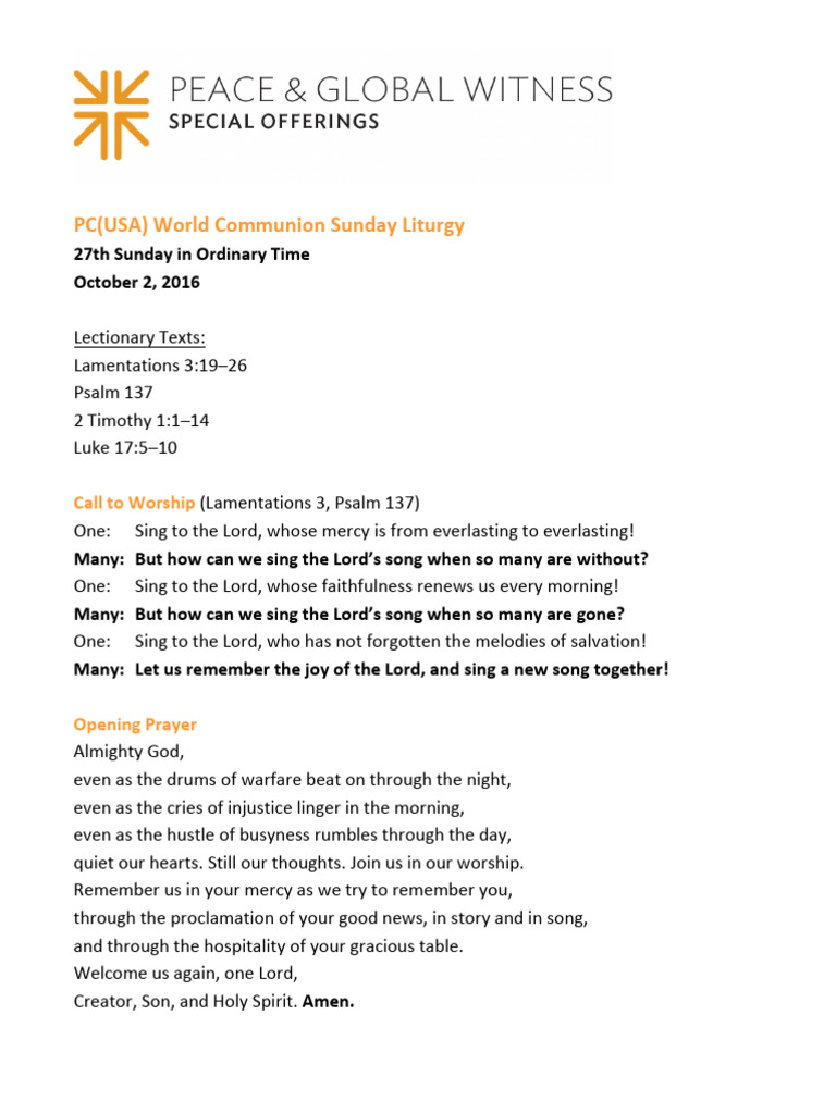 PGW16 World Communion Sunday Worship Resource | PDF | Eucharist | Jesus