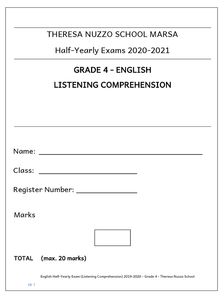 Grade 4 Listening Comprehension Exam | PDF