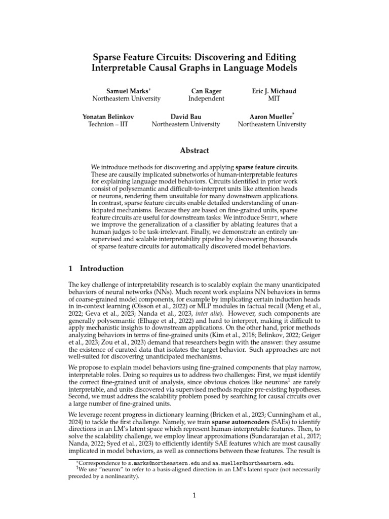 Sparse Feature Circuits - Discovering and Editing Interpretable Causal Graphs in Language Models ...