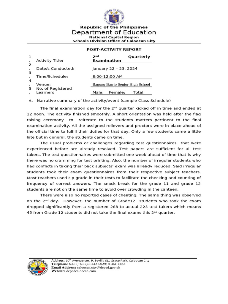 2nd QTR - Post Activity Report | PDF