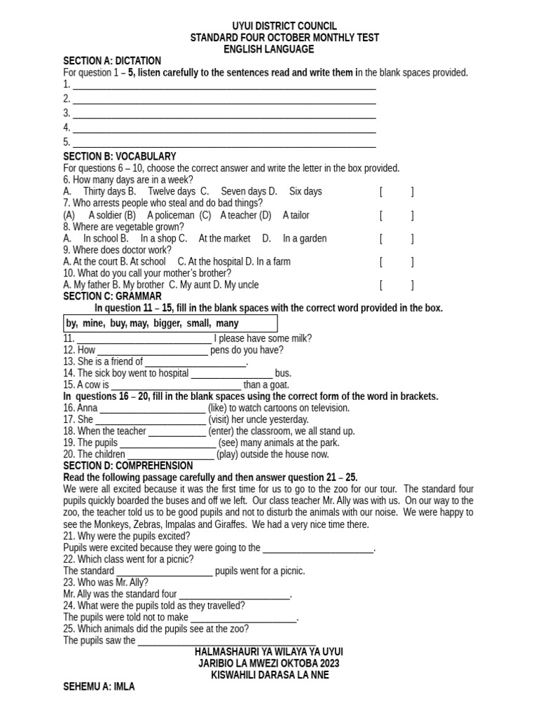 Standard IV Mock October 2023 | PDF