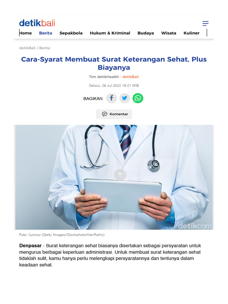 Cara-Syarat Membuat Surat Keterangan Sehat, Plus Biayanya | PDF