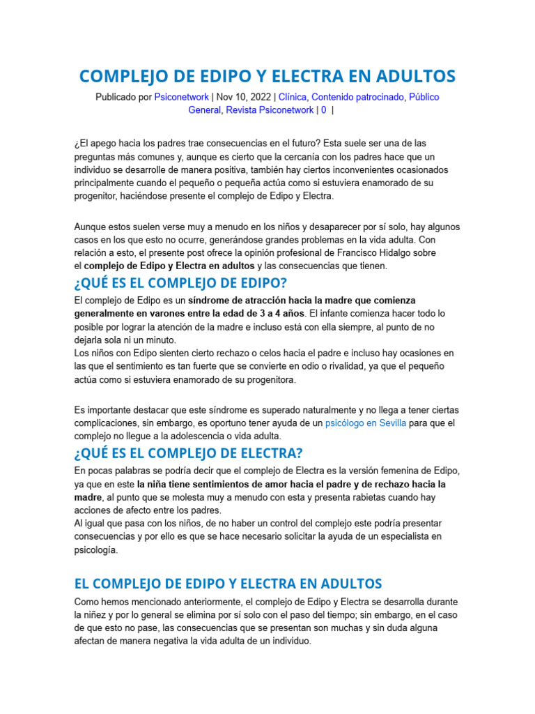 Complejo de Edipo y Electra en Adultos | PDF | Complejo de Edipo | Adultos