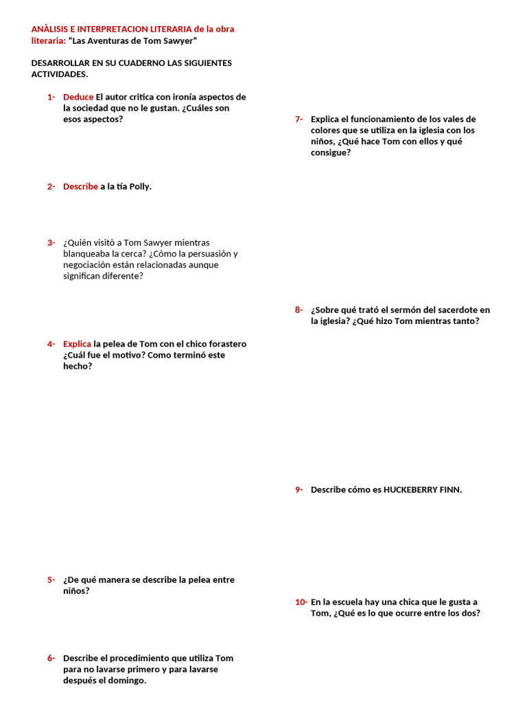 Ficha - Las Aventuras de Tom S.2º | PDF