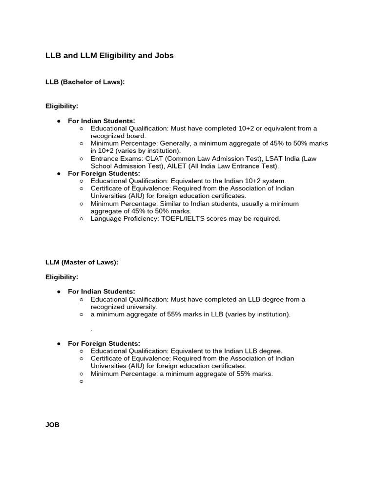 LLB and LLM Eligibility and Jobs | PDF