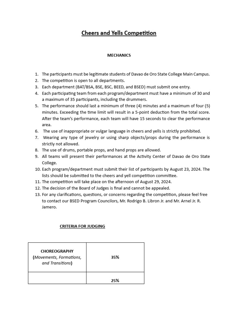 Cheers and Yells Mechanics and Criteria | PDF