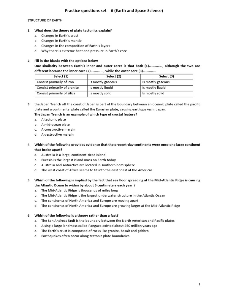 GED Science - EARTH and SPACE Guided Questions | PDF