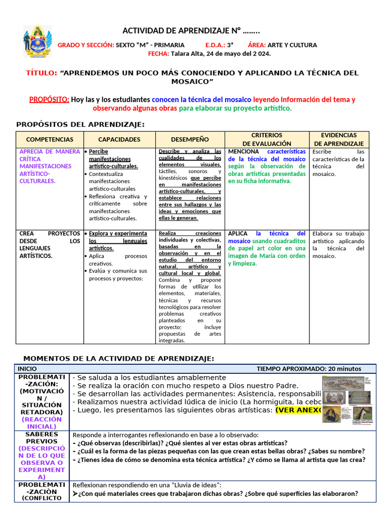 Sesion Arte - Tec - Mosaico María | PDF