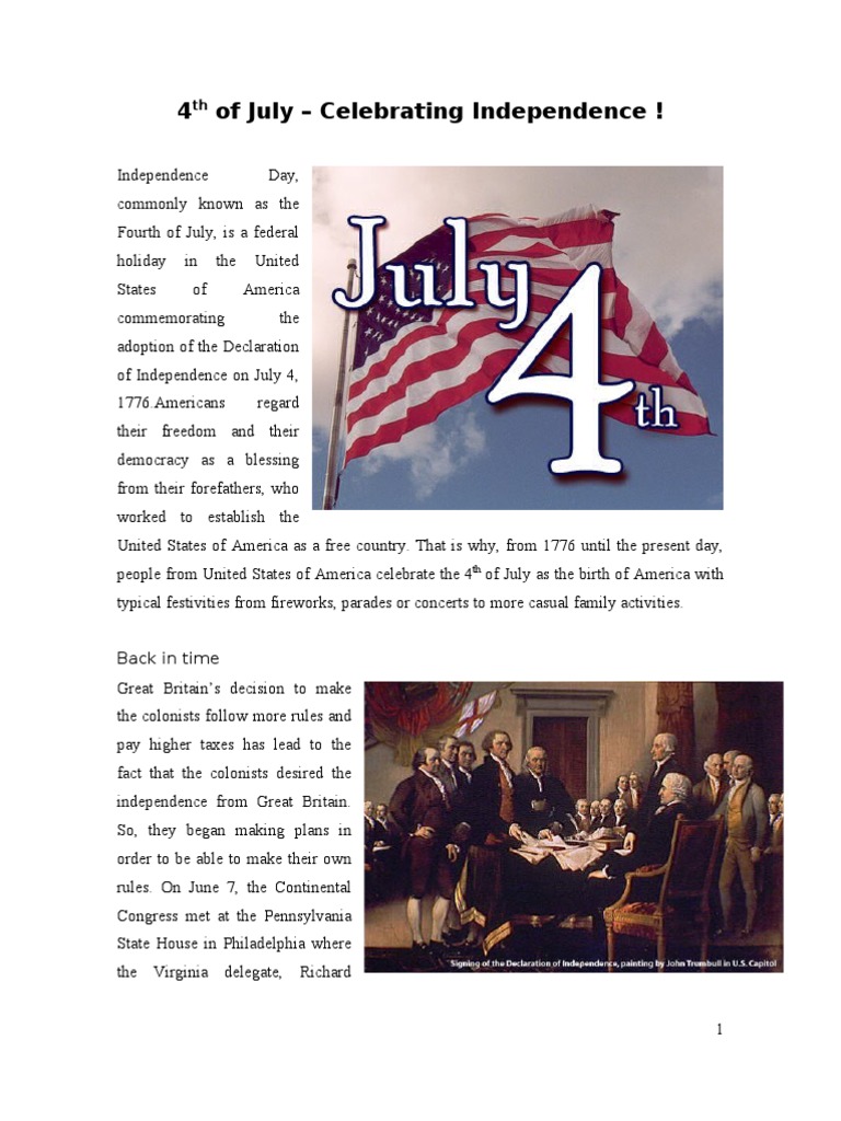 4th of July | PDF | Independence Day (United States) | The United States