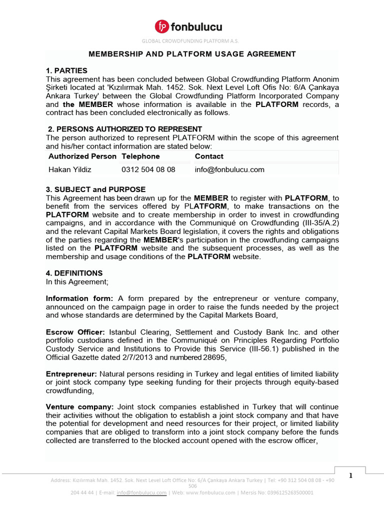 Membership and Platform Usage Agreement | PDF