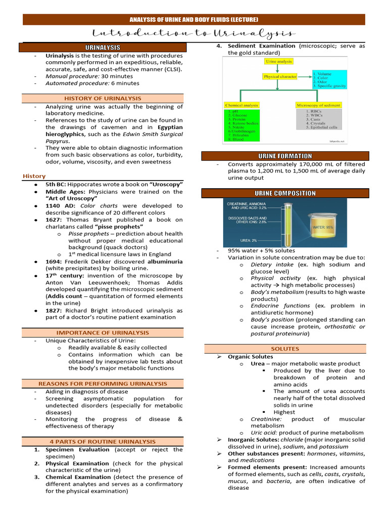 Lecture Lesson 1. Introduction To Urinalysis | PDF | Urinary Tract ...