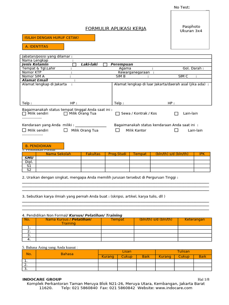 Form Aplikasi Kerja | PDF | Karier & Perkembangan